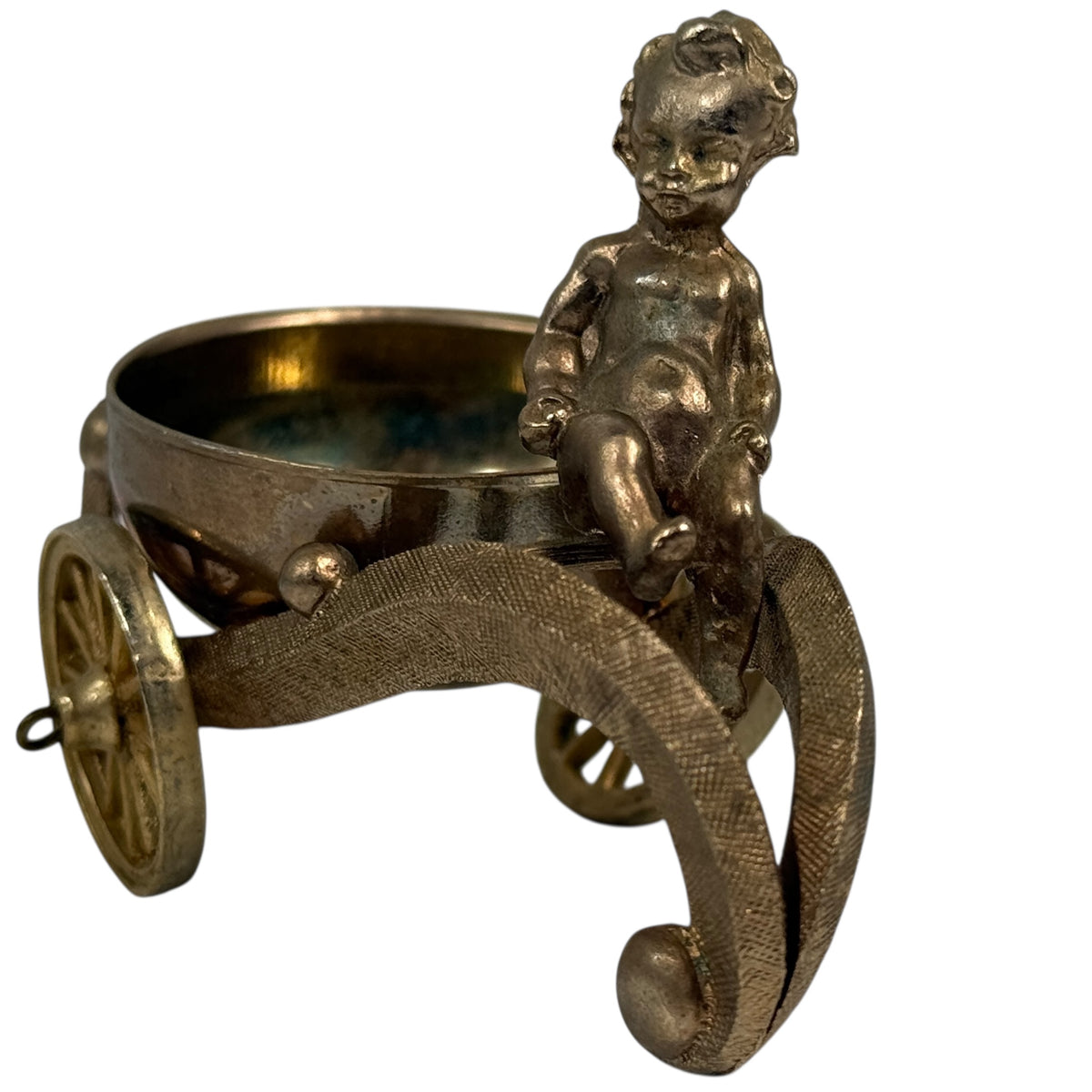 Antique Figural Cherub Pulling Cart Salt Cellar – Decorative Metal Tab ...