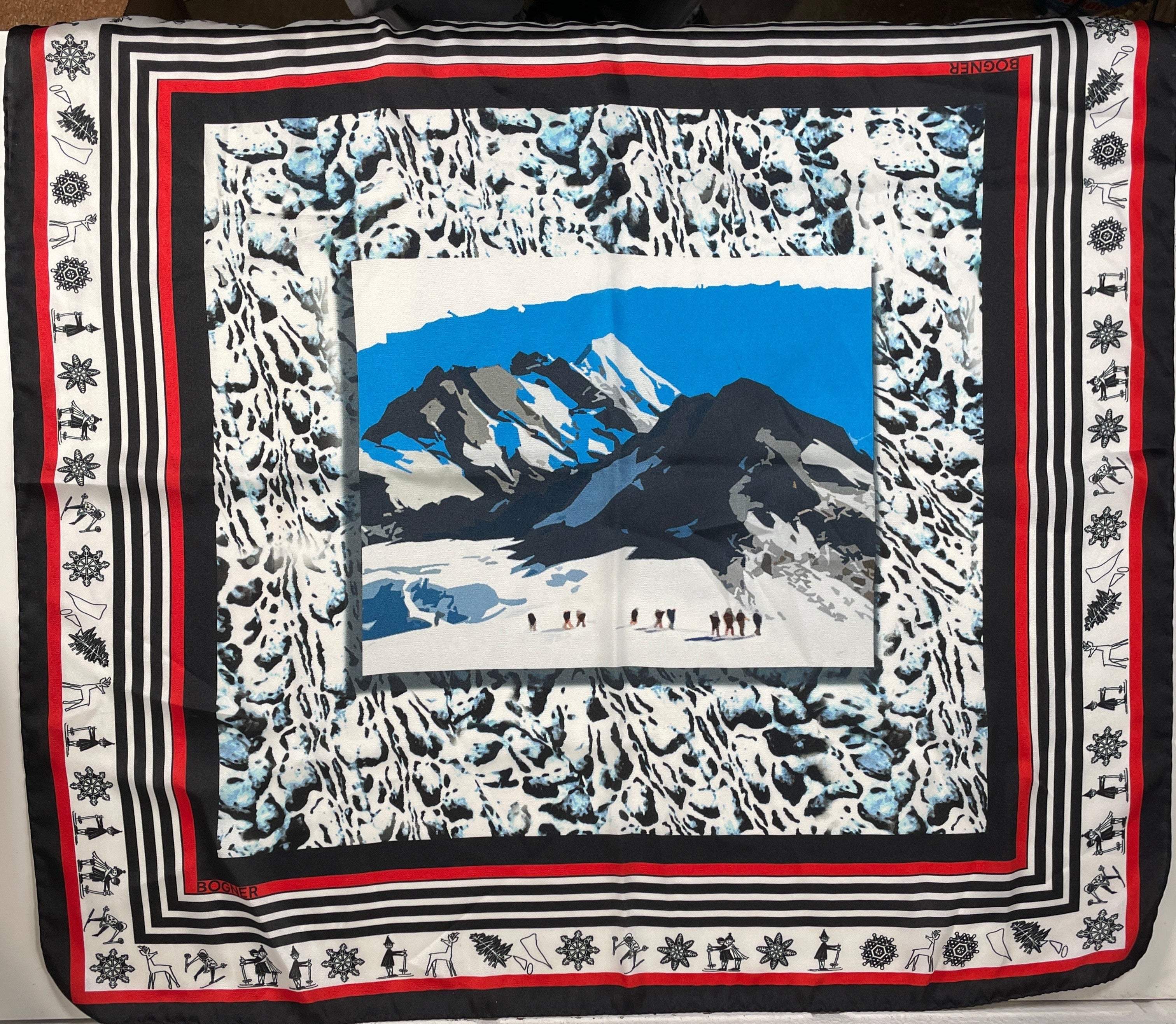 Bogner Scarf, Neckerchief, Multicolored & Scenic Pattern, Polyester, 2