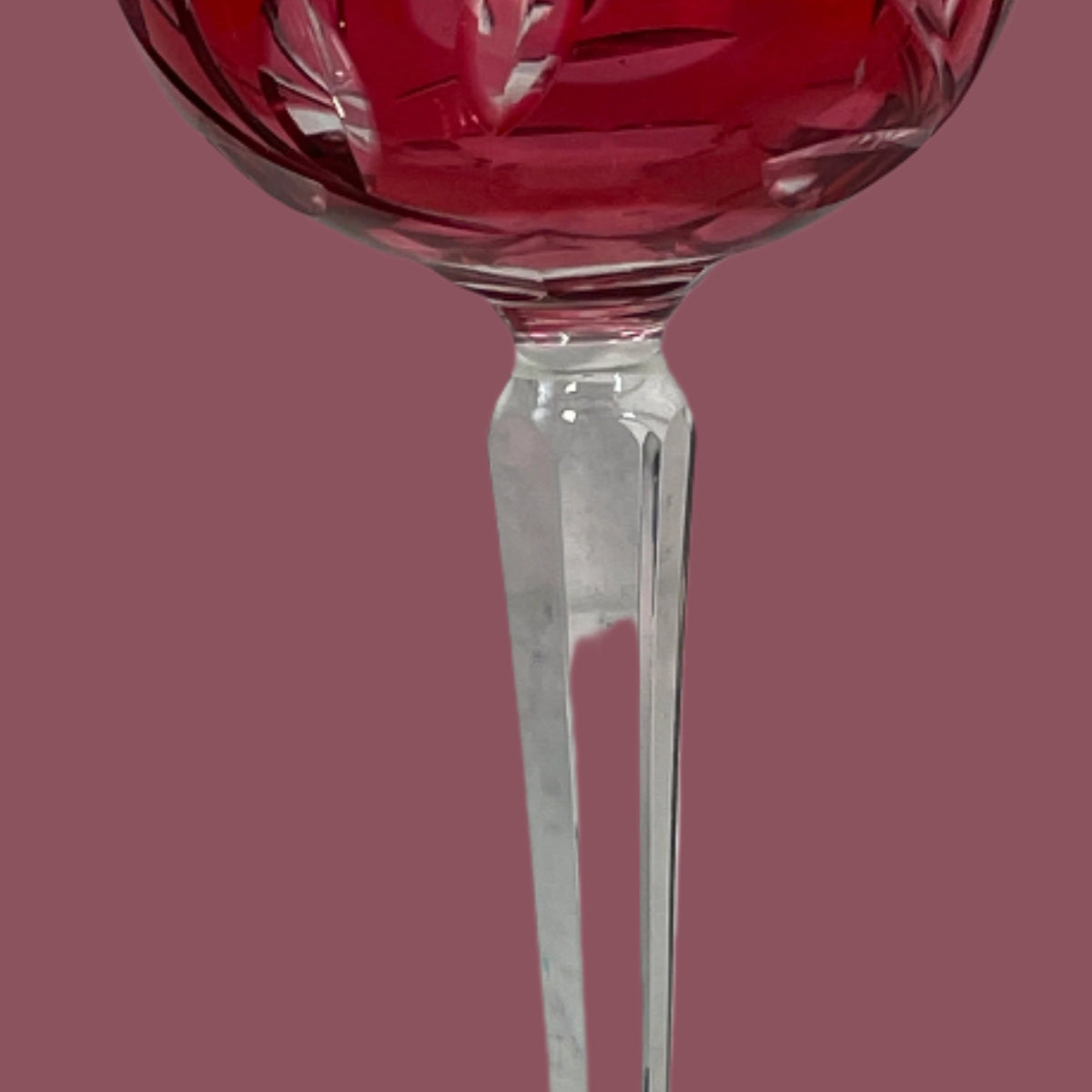 Vintage Bohemian Ruby Red Cut to Clear Crystal Wine Glass – Floral Des ...