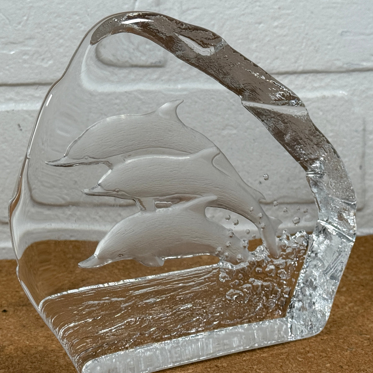 Nybro Sweden Crystal Dolphin Block – Lead Crystal Paperweight – Éco ...