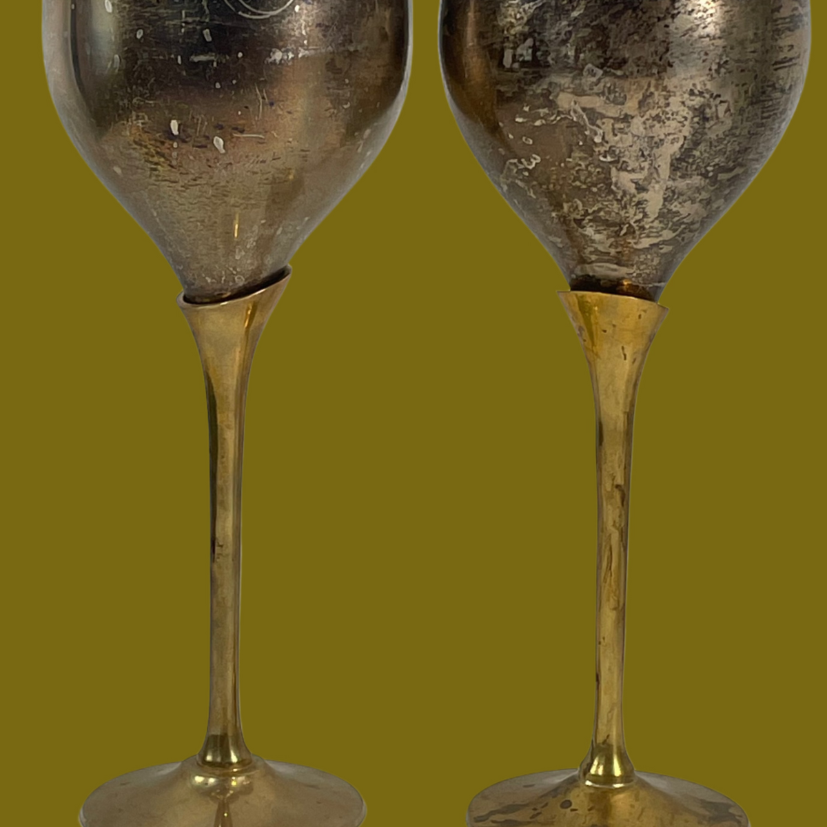 Vintage Brass Goblets – Silver & Yellow Two-Tone – India – Wedding Déc ...