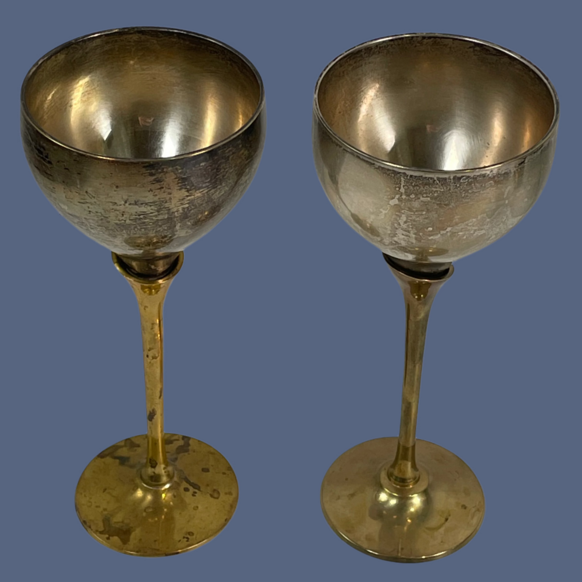 Vintage Brass Goblets – Silver & Yellow Two-Tone – India – Wedding Déc ...